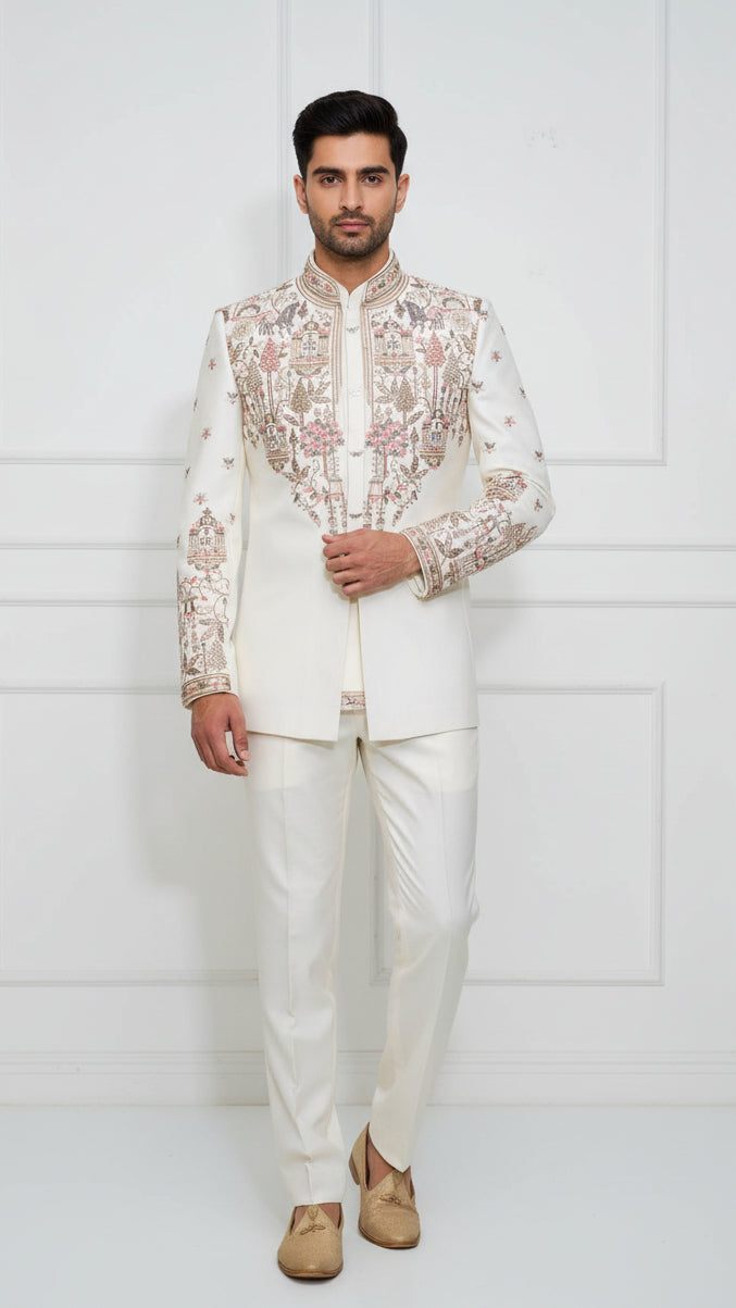 Men's Indo Western Jodhpuri Suit with Multithread Embroidery – House of ...