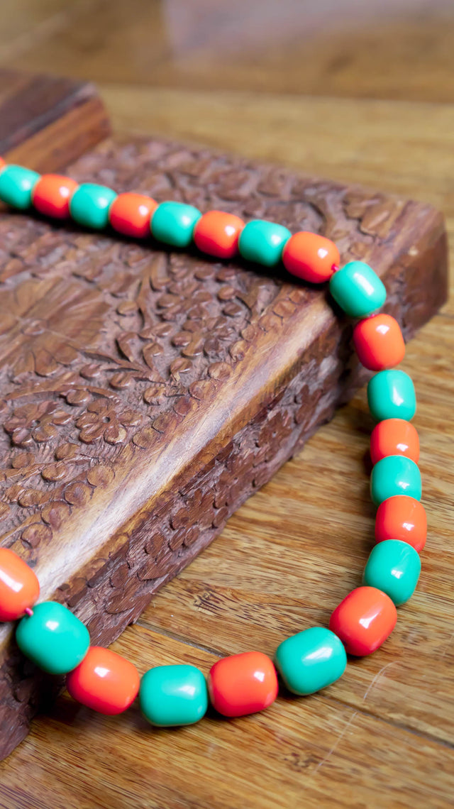 Orange and Green Biru Muga Mala Traditional Sherpa Beads – House of Nepal