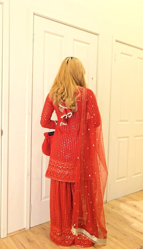 Red Sequin Garara Suit with Shawl – House of Nepal